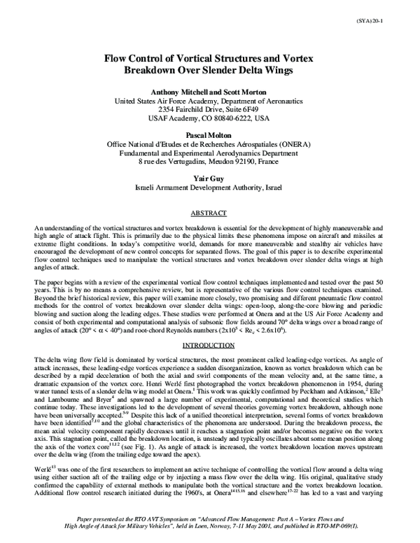(PDF) Flow Control of Vortical Structures and Vortex Breakdown over Slender Delta Wings