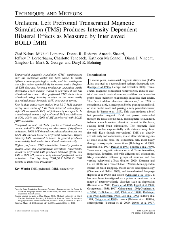 (PDF) Role of Single Low Pulse Intensity of Transcranial Magnetic Stimulation Over the Frontal ...