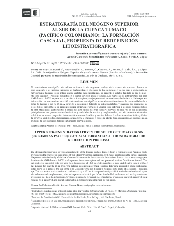 (PDF) Estratigrafía del Neógeno superior al sur de la cuenca Tumaco (Pacífico Colombiano): La ...