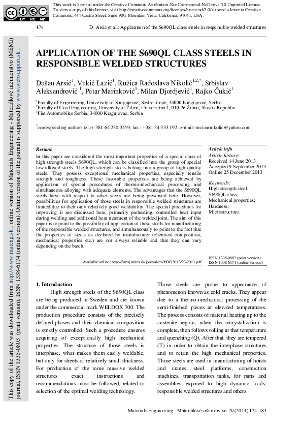 (PDF) Application of the S690QL Class Steel in Responsible Welded ...