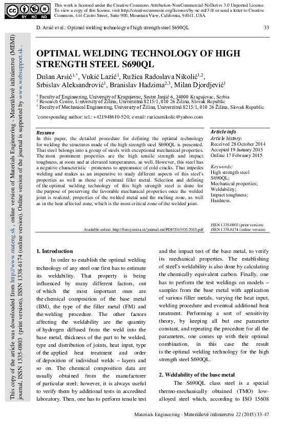 (PDF) Optimal welding technology of high strength steel S690QL