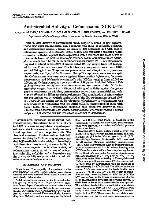 (PDF) Antimicrobial Activity of Cefmenoxime (SCE-1365)