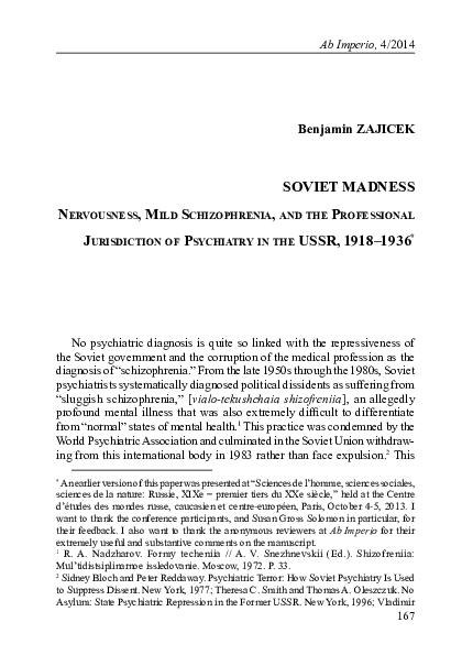 (PDF) Soviet Madness: Nervousness, Mild Schizophrenia, and the ...