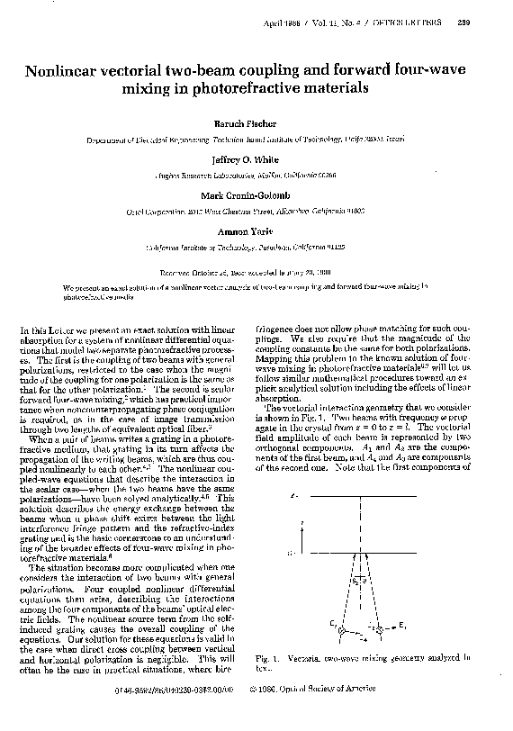 (PDF) Nonlinear vectorial two-beam coupling and forward four-wave mixing in photorefractive ...