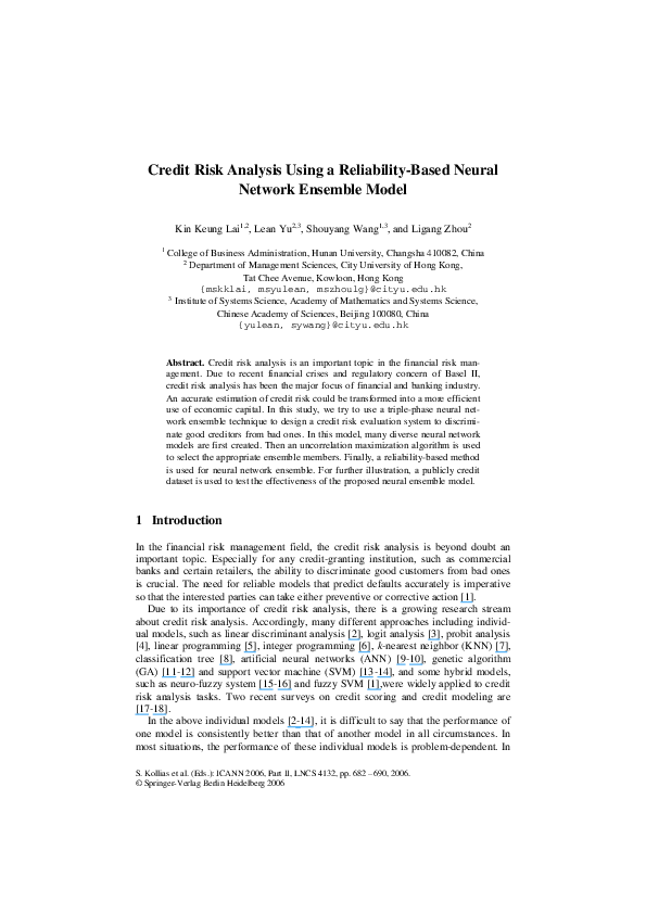 Pdf Credit Risk Analysis Using A Reliability Based Neural Network