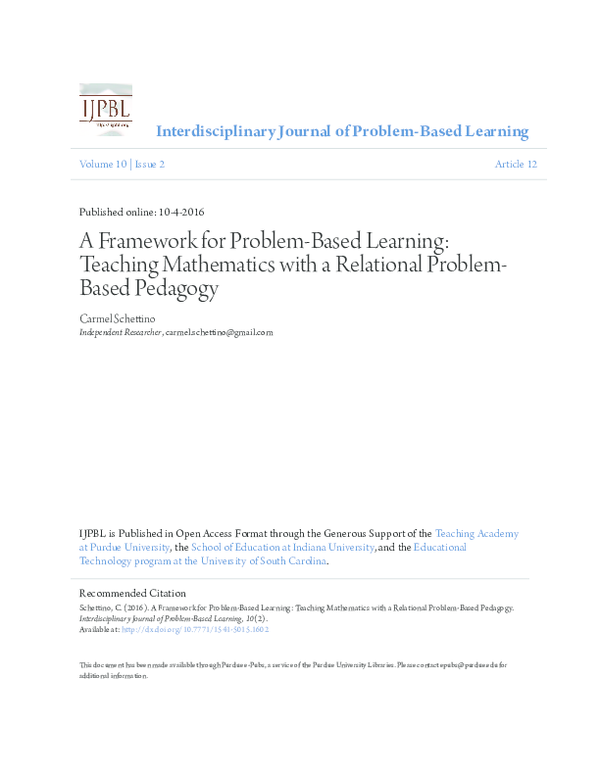 (PDF) A Framework for Problem-Based Learning: Teaching Mathematics with ...