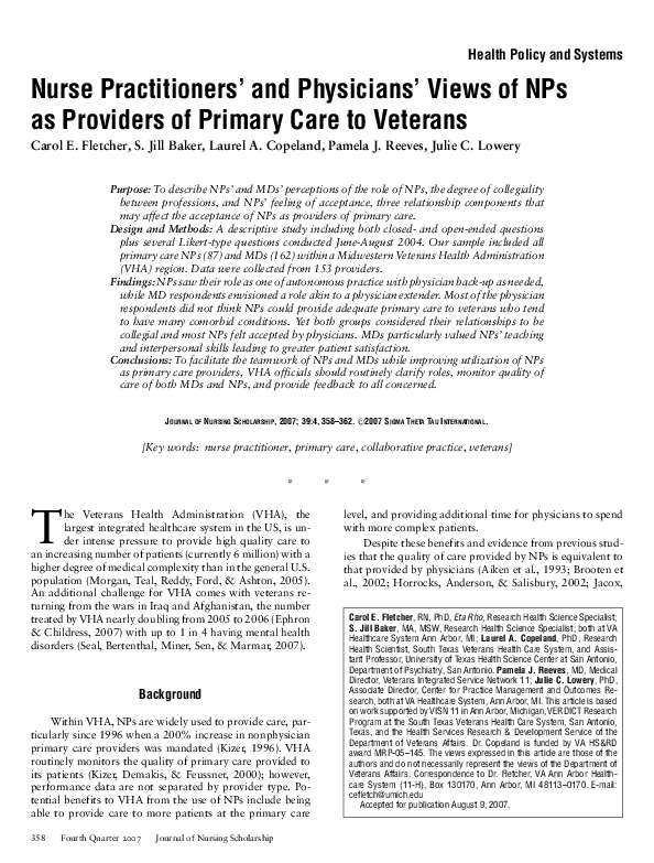 (PDF) Nurse Practitioners' and Physicians' Views of NPs as Providers of ...