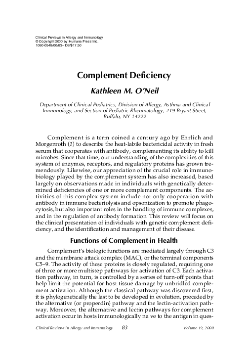 (PDF) Complement Deficiency