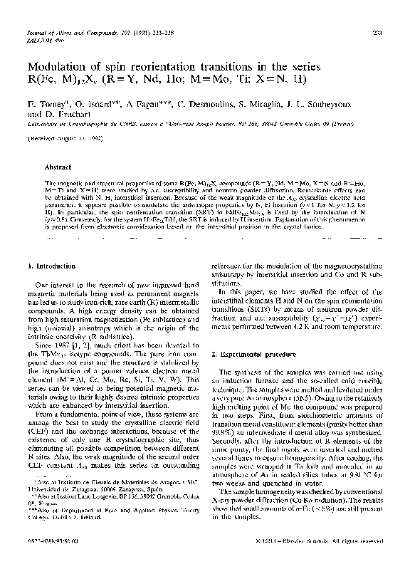(PDF) Modulation of spin reorientation transitions in the series R(Fe, M)12Xy (R Y, Nd, Ho; M Mo ...