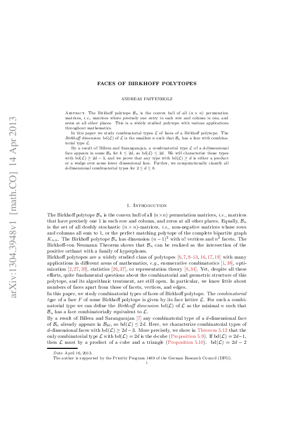 (PDF) Faces of Birkhoff Polytopes