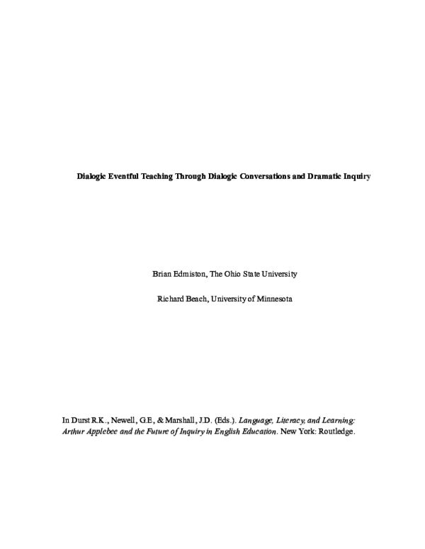 (DOC) Dialogic Eventful Teaching Through Dialogic Conversations and ...