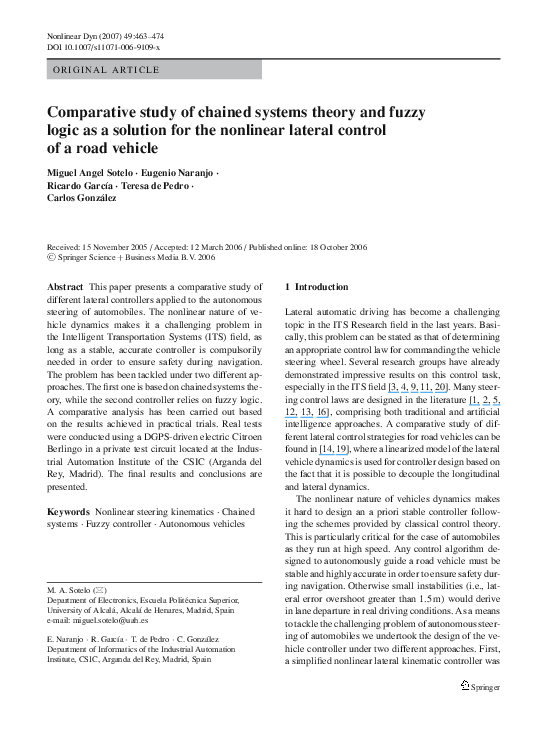 (PDF) Comparative study of chained systems theory and fuzzy logic as a solution for the ...