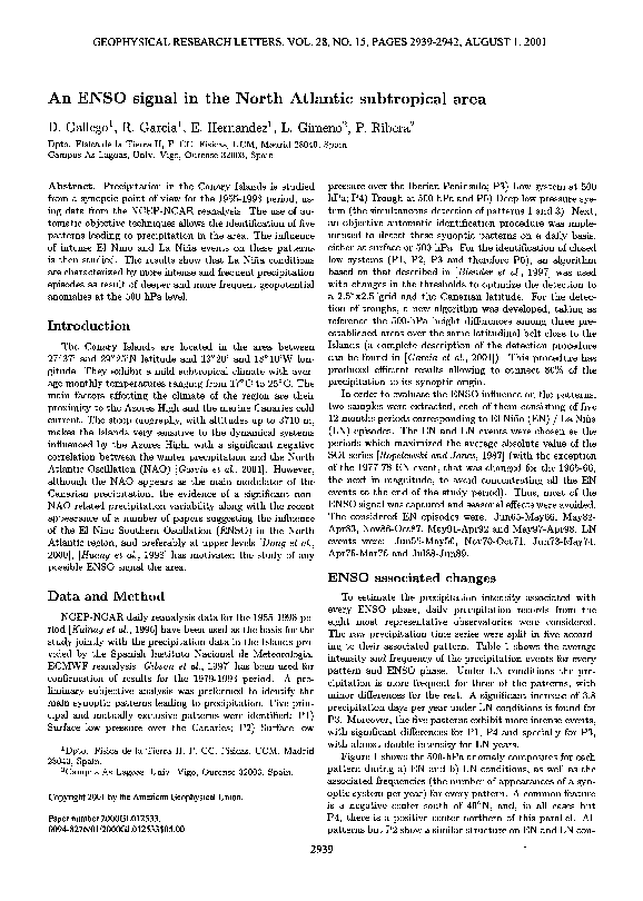 (PDF) An ENSO signal in the North Atlantic subtropical area