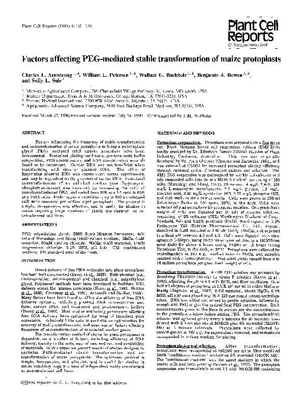 (PDF) Factors affecting PEG-mediated stable transformation of maize ...