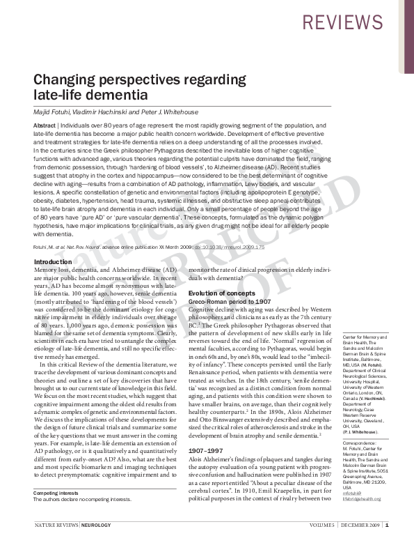 (PDF) Changing perspectives regarding late-life dementia