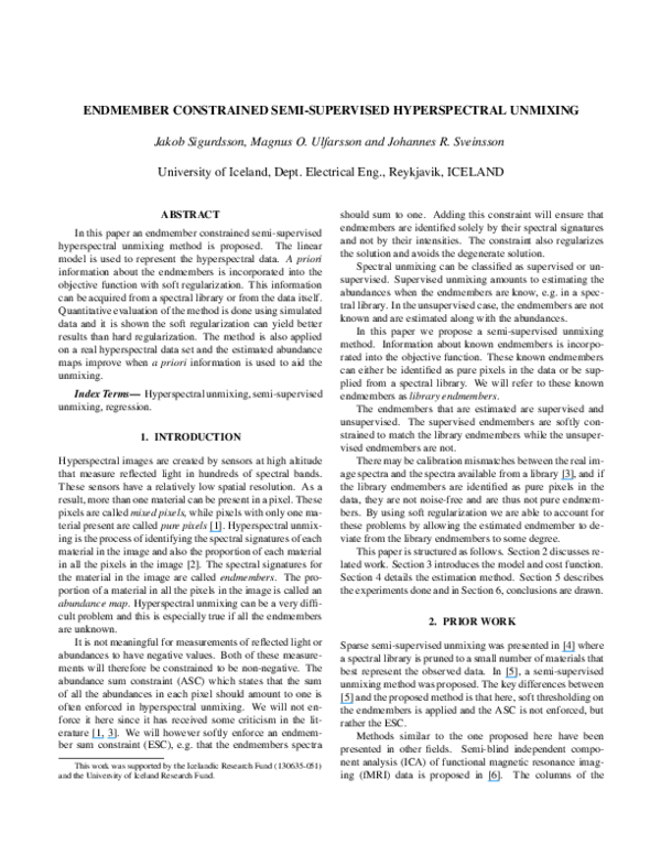 (PDF) Endmember Constrained Semi-Supervised Hyperspectral Unmixing