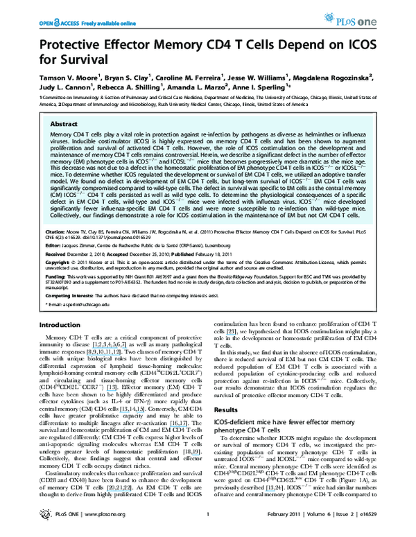 (PDF) Protective Effector Memory CD4 T Cells Depend on ICOS for ...