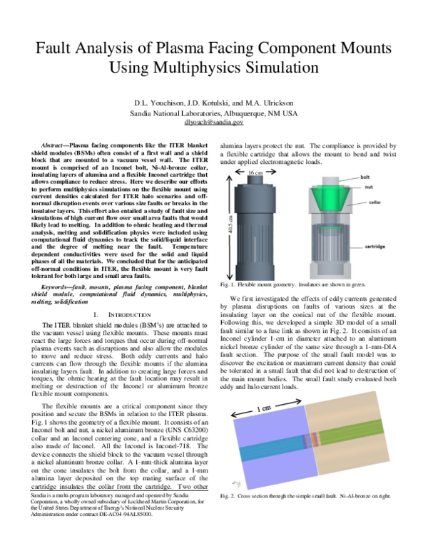 (PDF) Fault Analysis of Plasma Facing Component Mounts Using Multiphysics Simulation