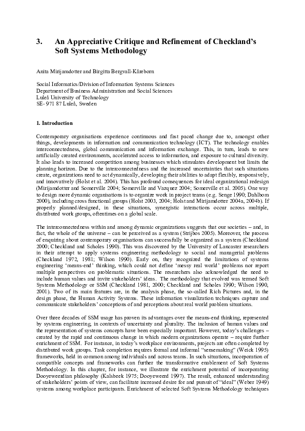 (PDF) An Appreciative Critique and Refinement of Checkland's Soft ...