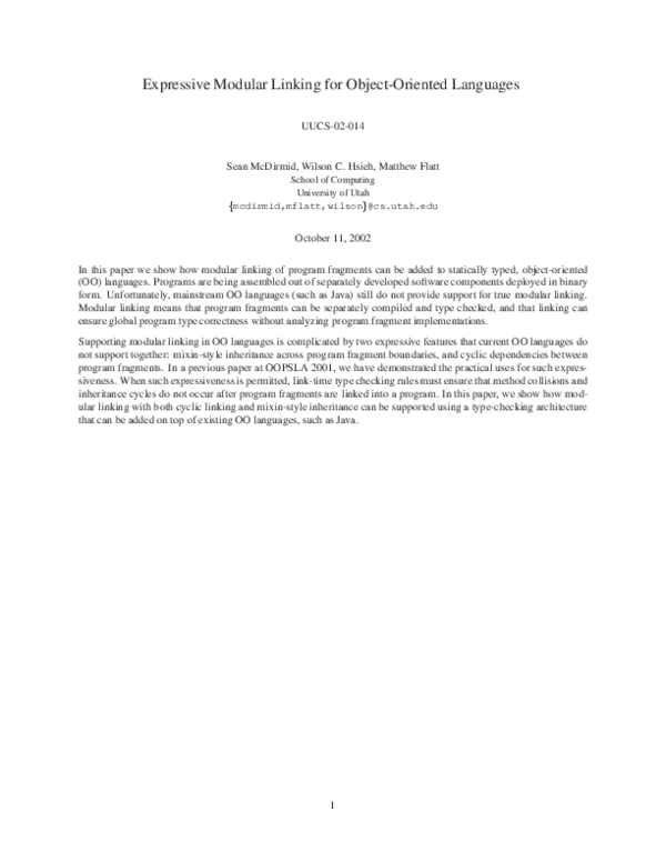 (PDF) Expressive modular linking for object-oriented languages