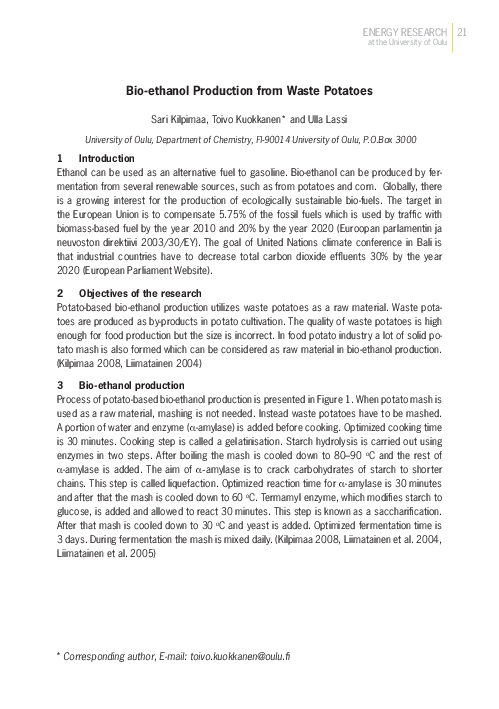 (PDF) Bio-ethanol Production from Waste Potatoes