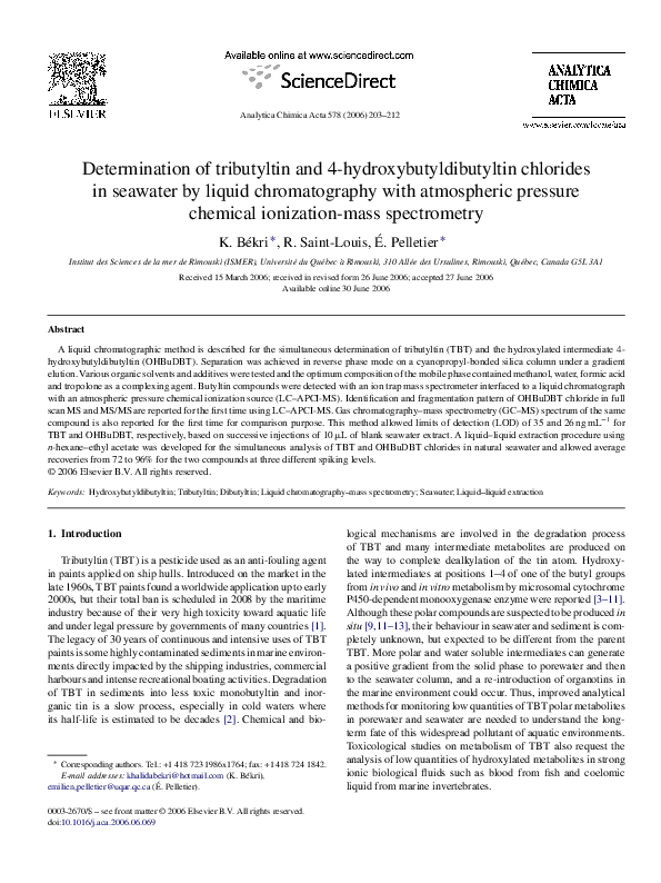 (PDF) Analysis of tributyltin and triphenyltin in water by ionic liquid-headspace single-drop ...