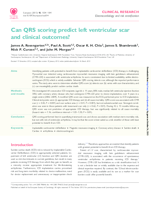 (PDF) Can QRS scoring predict left ventricular scar and clinical outcomes?