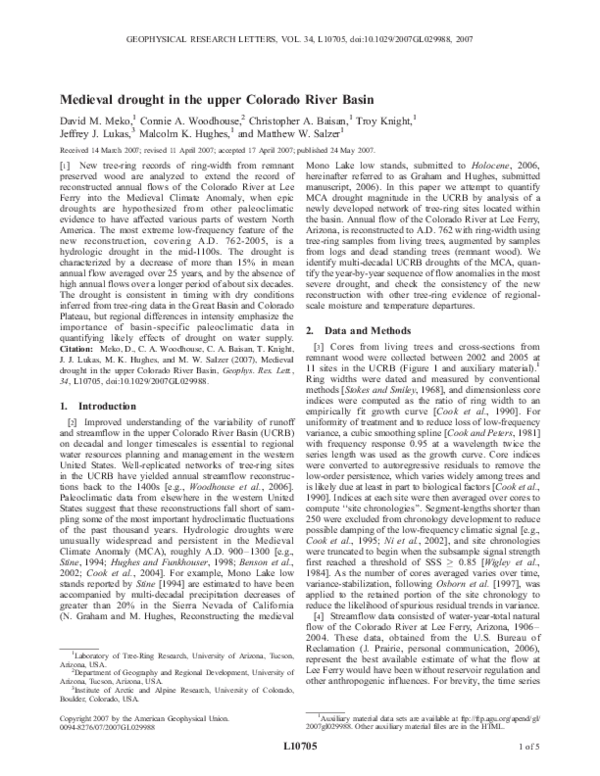 (PDF) Medieval drought in the upper Colorado River Basin