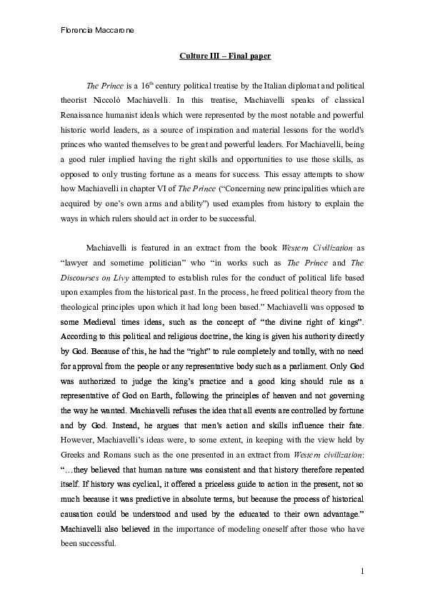 (DOC) Machiavelli The Prince