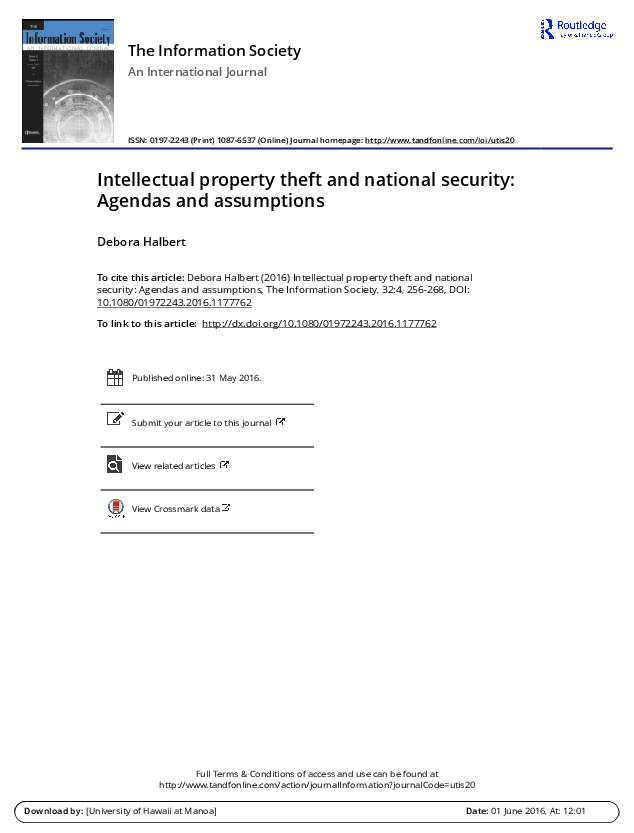 Intellectual property theft and national security: Agendas and assumptions