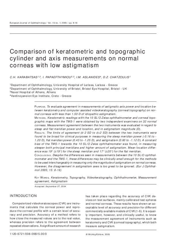 (PDF) Comparison of keratometric and topographic cylinder and axis ...