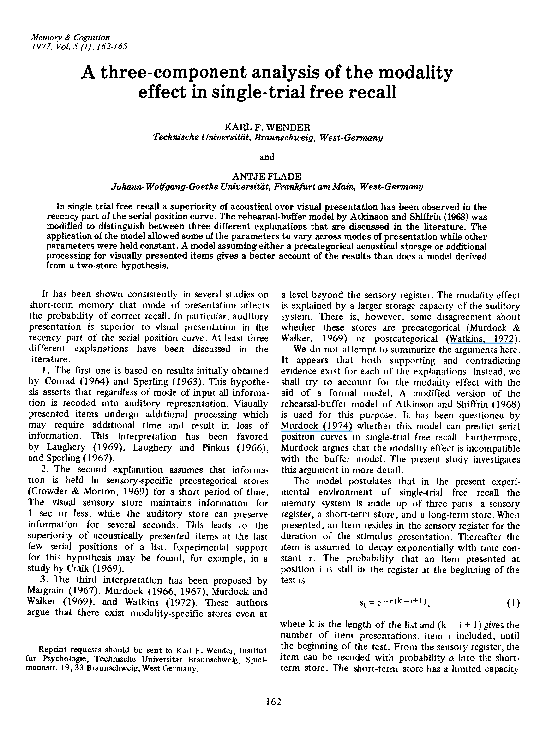 (PDF) A three-component analysis of the modality effect in single-trial free recall