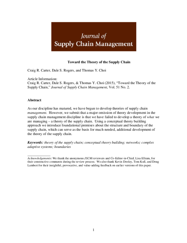 (PDF) Toward the Theory of the Supply Chain