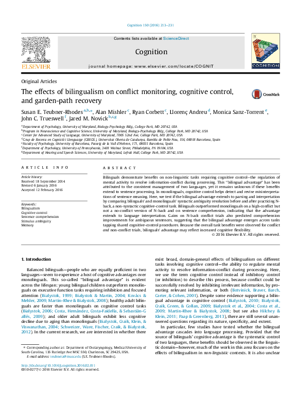 (PDF) The effects of bilingualism on conflict monitoring, cognitive ...