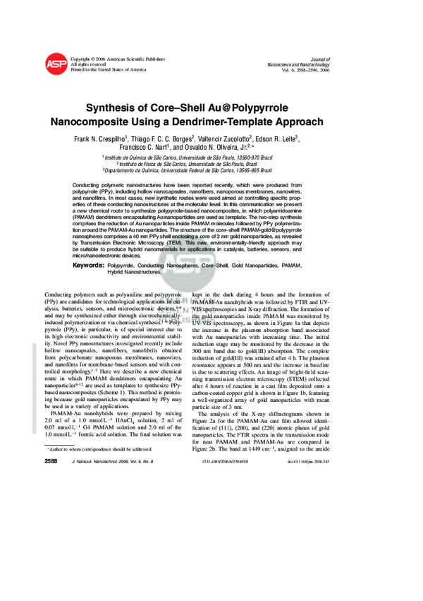 (PDF) Synthesis of Core–Shell Au@Polypyrrole Nanocomposite Using a ...