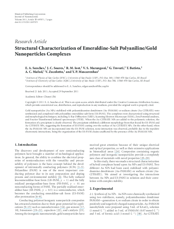 (PDF) Structural characterization of emeraldine-salt polyaniline/gold ...