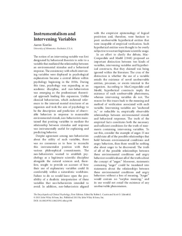 (PDF) Instrumentalism and Intervening Variables