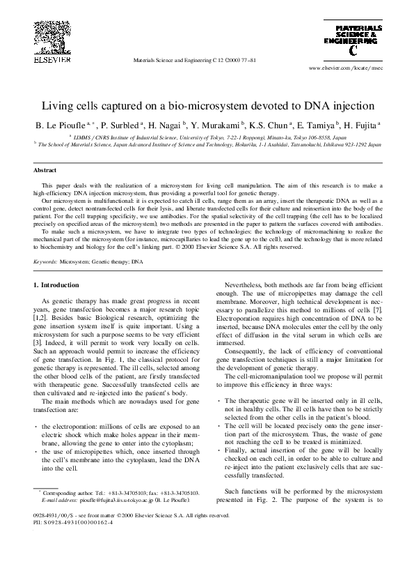 (PDF) Living cells captured on a bio-microsystem devoted to DNA injection
