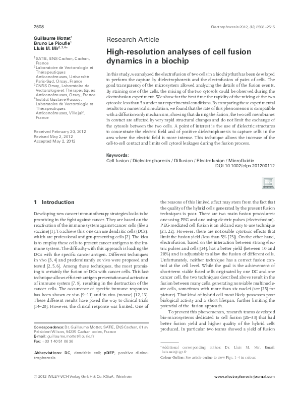 (PDF) High-resolution analyses of cell fusion dynamics in a biochip