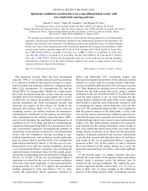 (PDF) Quantum Force in Relativistic Cavity Mirrors