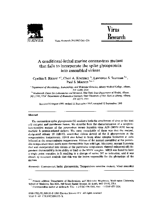 (PDF) A conditional-lethal murine coronavirus mutant that fails to ...