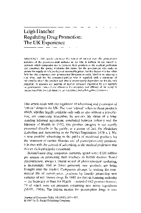 (PDF) Regulating drug promotion: The UK experience