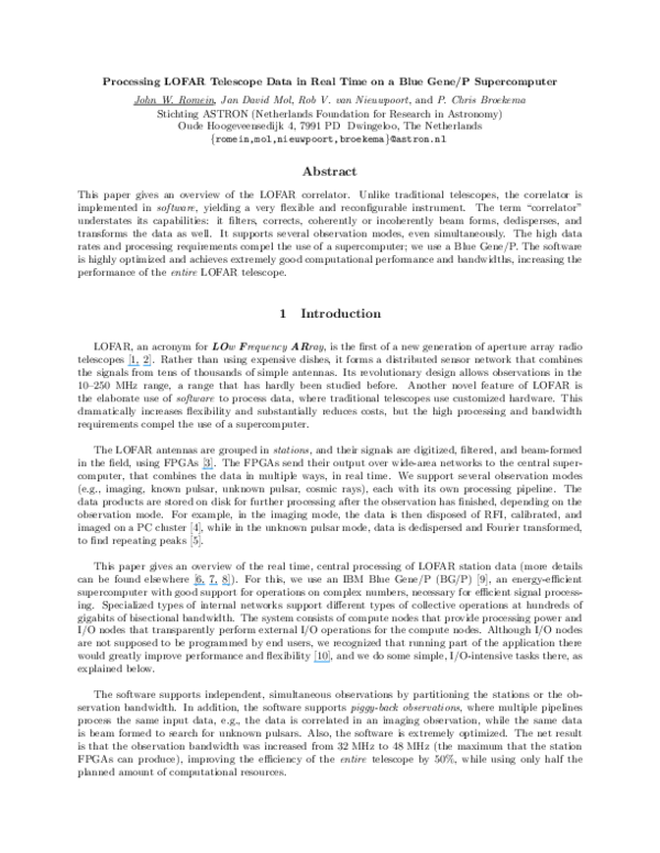 (PDF) Processing LOFAR telescope data in real time on a Blue Gene/P supercomputer