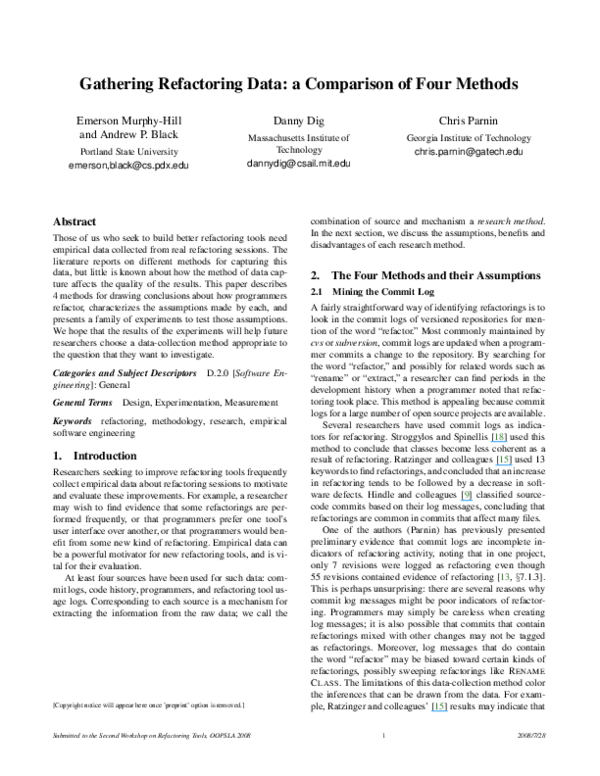 (PDF) Gathering refactoring data