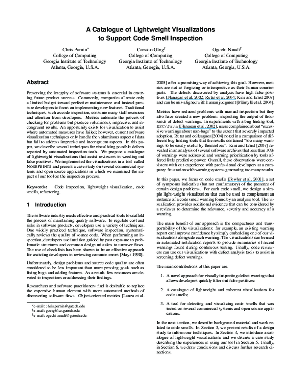 (PDF) A catalogue of lightweight visualizations to support code smell ...