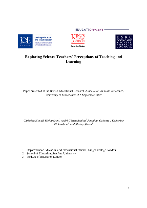 (PDF) Exploring Science Teachers' Perceptions of Teaching and Learning