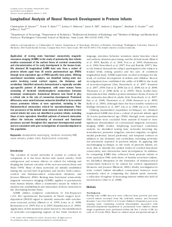 (PDF) Longitudinal analysis of neural network development in preterm infants