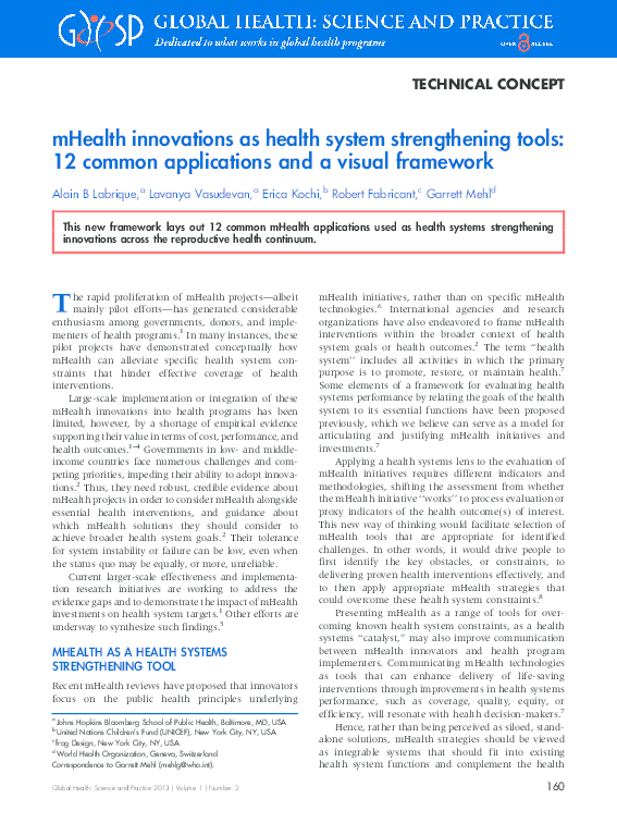 (PDF) mHealth innovations as health system strengthening tools: 12 ...