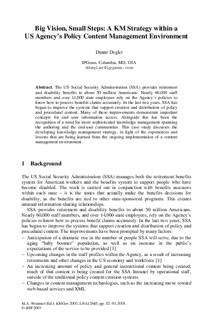 (PDF) Big Vision, Small Steps: A KM Strategy within a US Agency’s ...