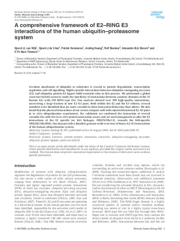 (PDF) A comprehensive framework of E2–RING E3 interactions of the human ...